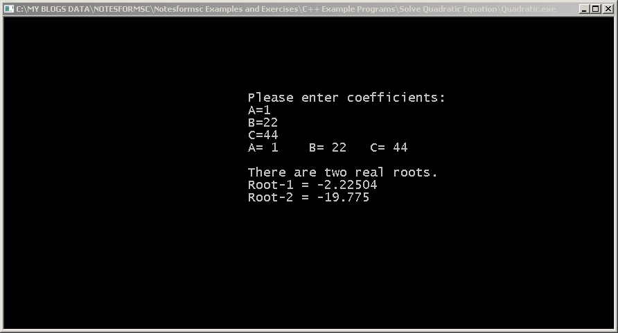C++ Program to Solve Quadratic Equations - C++ Examples